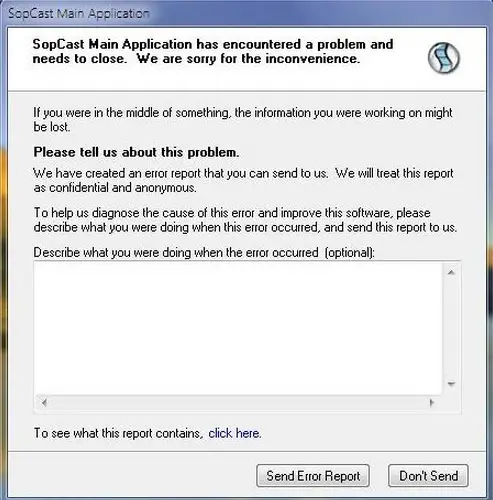 SopCast Main Application has encountered a problem - Techyv.com SopCast Main Application has encountered a problem - Techyv.com