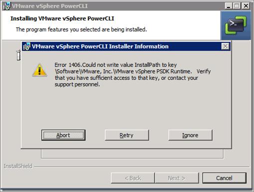 PowerCLI: Error 1406. Could not write value InstallPath to key ... PowerCLI: Error 1406. Could not write value InstallPath to key ...