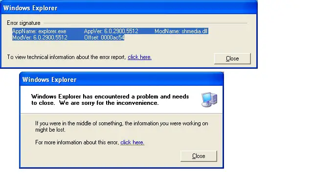 Windows explorer has encountered a problem and needs to close error ... Windows explorer has encountered a problem and needs to close error ...
