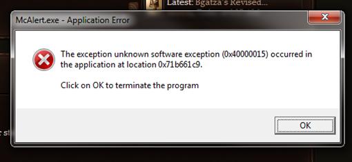 Unknown software exception (0x4000015) occurred in the TradePost ... Unknown software exception (0x4000015) occurred in the TradePost ...