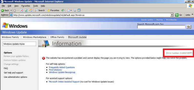 Is There Anyone Who Can Tell Me What 0x80072eff Windows Server 2003 ...