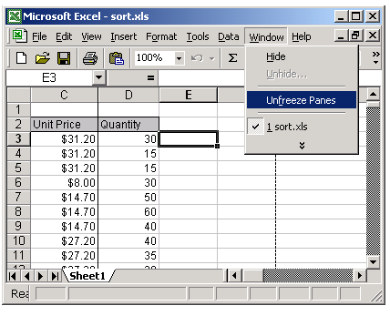Freeze And Unfreeze Microsoft Office Excel 2003 Columns And Rows - Techyv.com