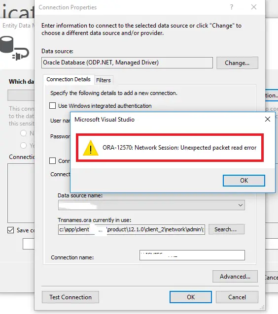 Removing The Exception Ora 12570 Network Session Unexpected Packet Read Error