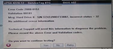 Solved Dell Inspiron Dell Error Code 0151 Incorrect Status - Techyv.com