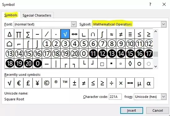 Description Of Square Root Symbol In Excel Techyv