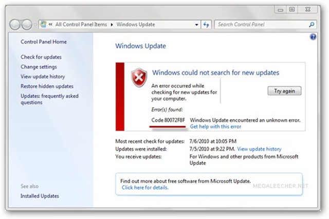 Solution For Windows Vista Update Error 80072f8f - Techyv.com