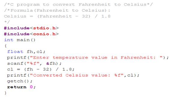 Details Of The C Program To Convert Temperature From Fahrenheit To Celsius With Reason Too ...