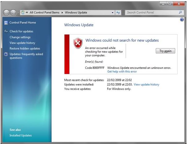Learn About Windows Update Error Code 8000fff Solutions. - Techyv.com