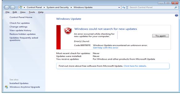 Windows Update Error Code 8007007e Generated On The Screen. - Techyv.com