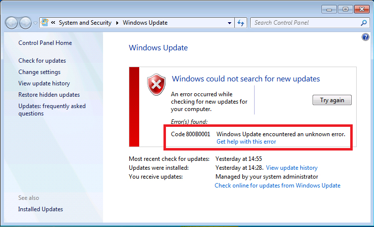 Fix 800b0001 Windows Update Error Manually - Techyv.com