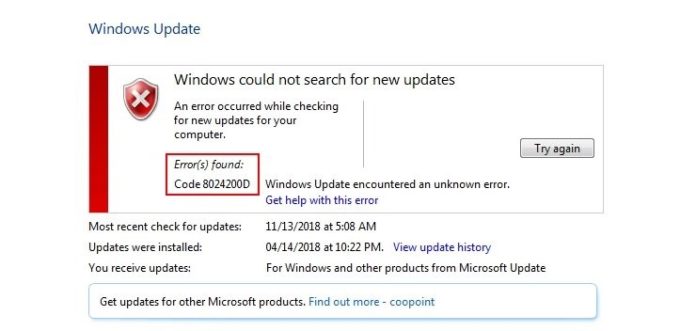 Windowsupdate 8024200d